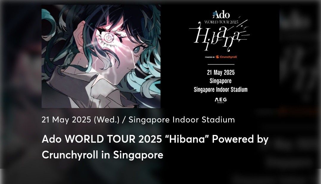 Ado Singapore 2025 World tour Hibana tickets Cat 1 / VIP / PB /PA, Tickets & Vouchers, Event ...