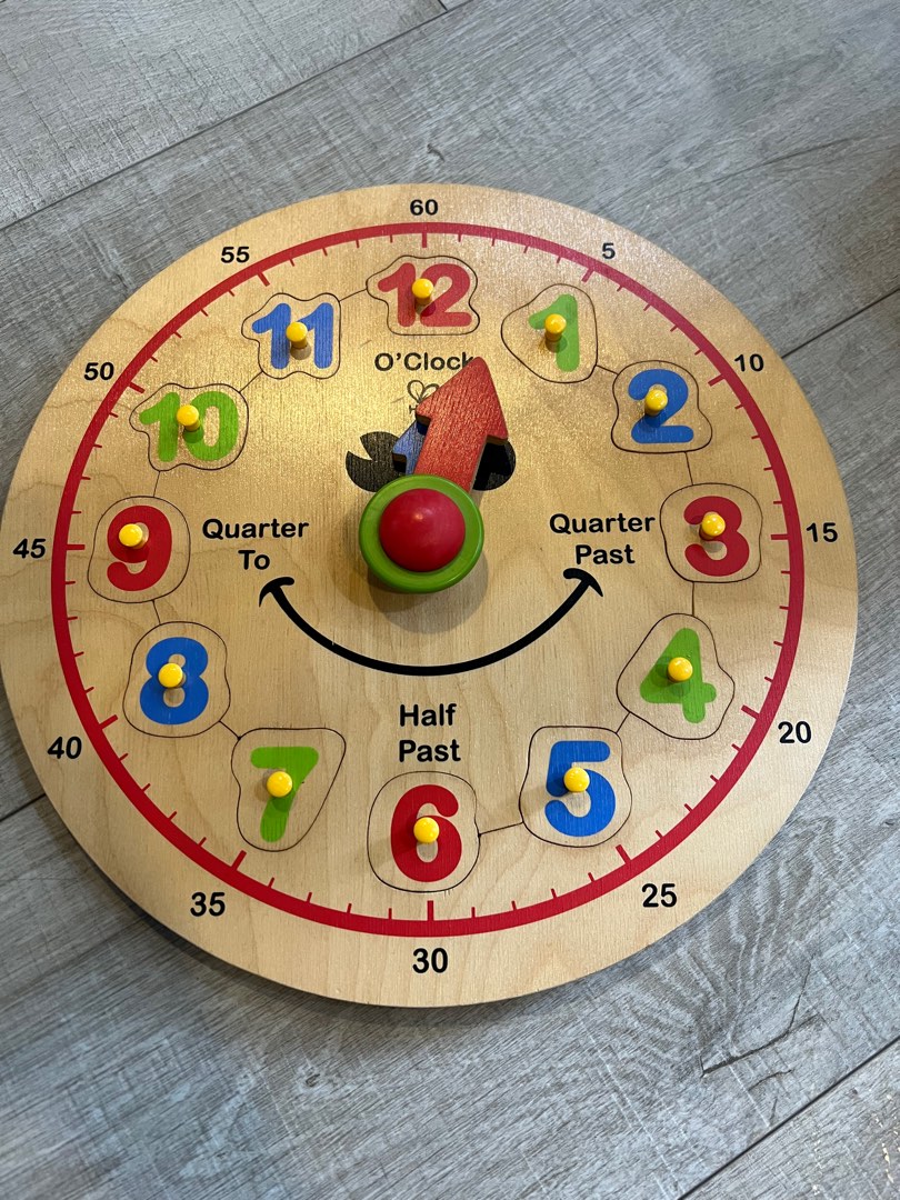 Award Winning Hape Happy Hour Clock Kid's Wooden Time Learning Puzzle ...