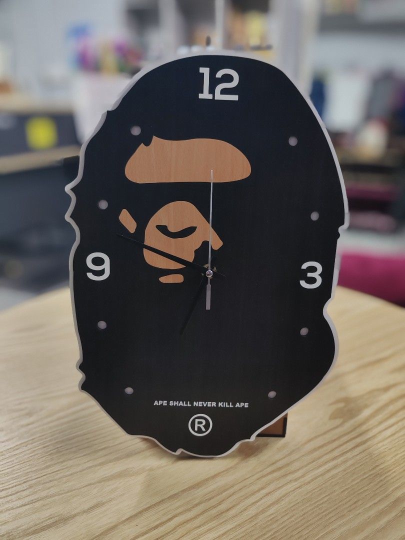 BAPE Wall Clock Custom Wood Engraving, Furniture & Home Living, Home ...