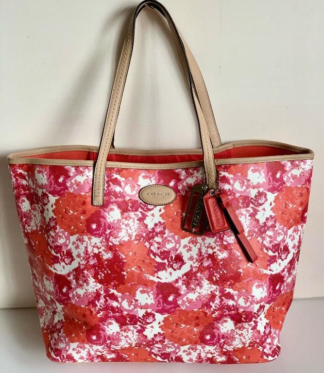 COACH METRO FLORAL PRINT NEVERFULL LEATHER SHOPPER TOTE BAG PINK $328 ...