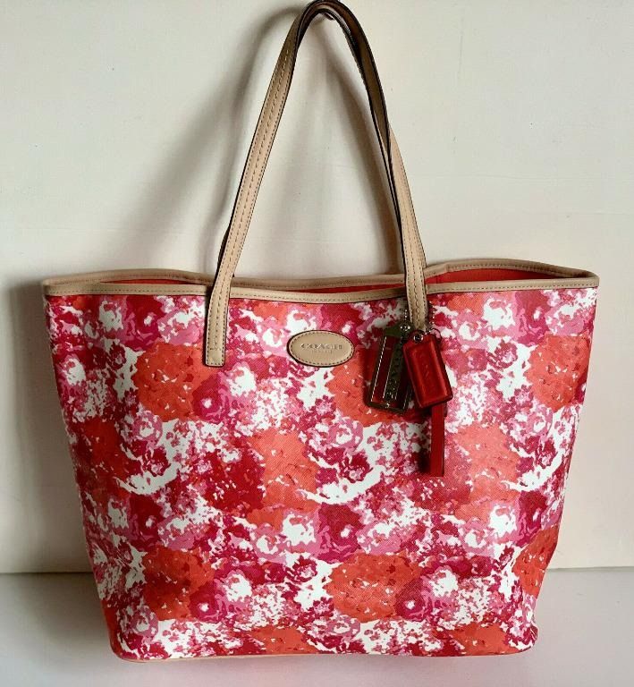 COACH METRO FLORAL PRINT NEVERFULL LEATHER SHOPPER TOTE BAG PINK $328 ...