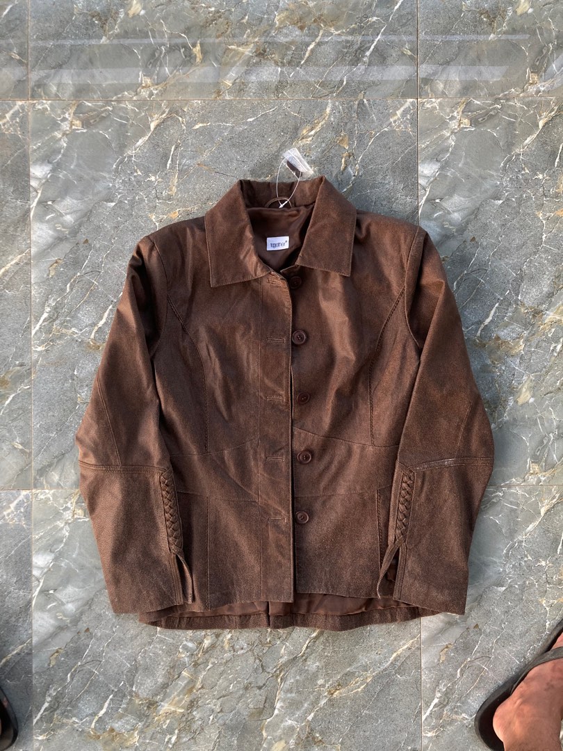 "Together" Vintage Faded Leather Jacket, Women's Fashion, Coats ...