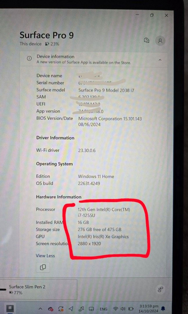 Microsoft Surface Pro 9 i7, 16GB RAM, 512GB storage (under warranty ...