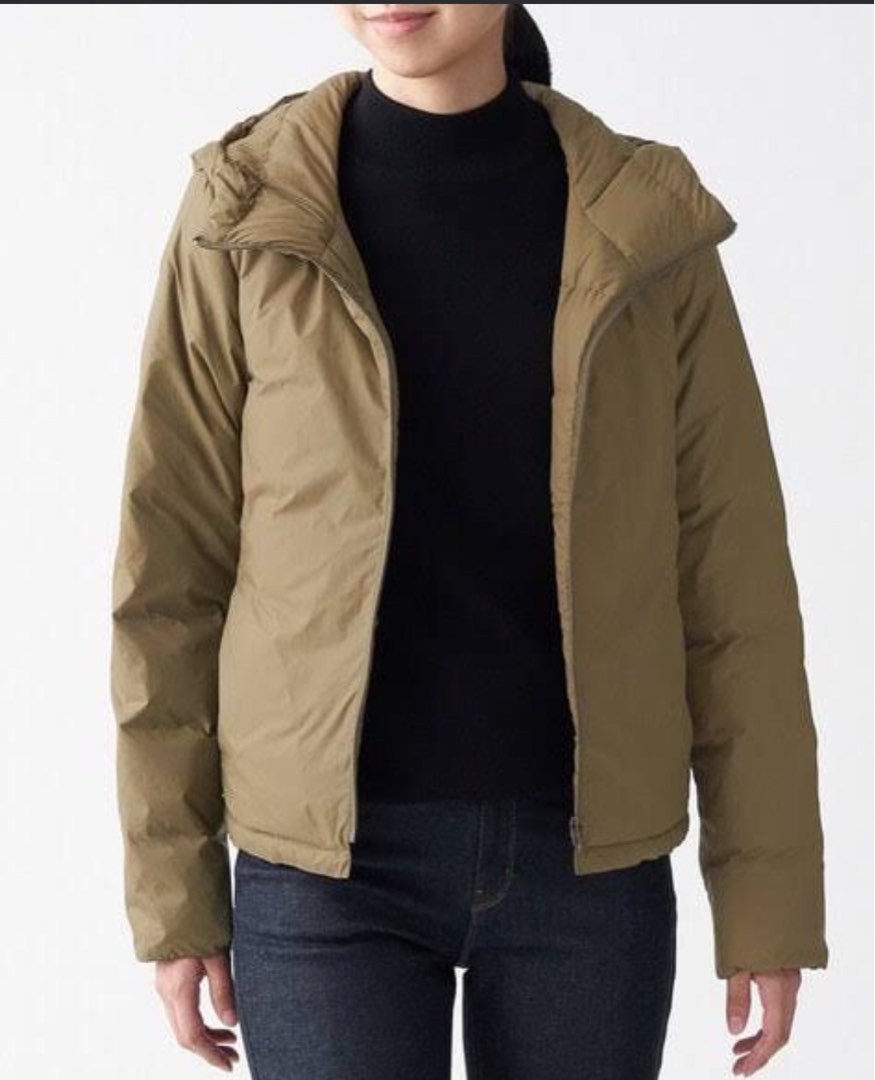 MUJI Down Jacket - Dark Mocha Brown, Fesyen Wanita, Pakaian Wanita, Baju Luaran di Carousell