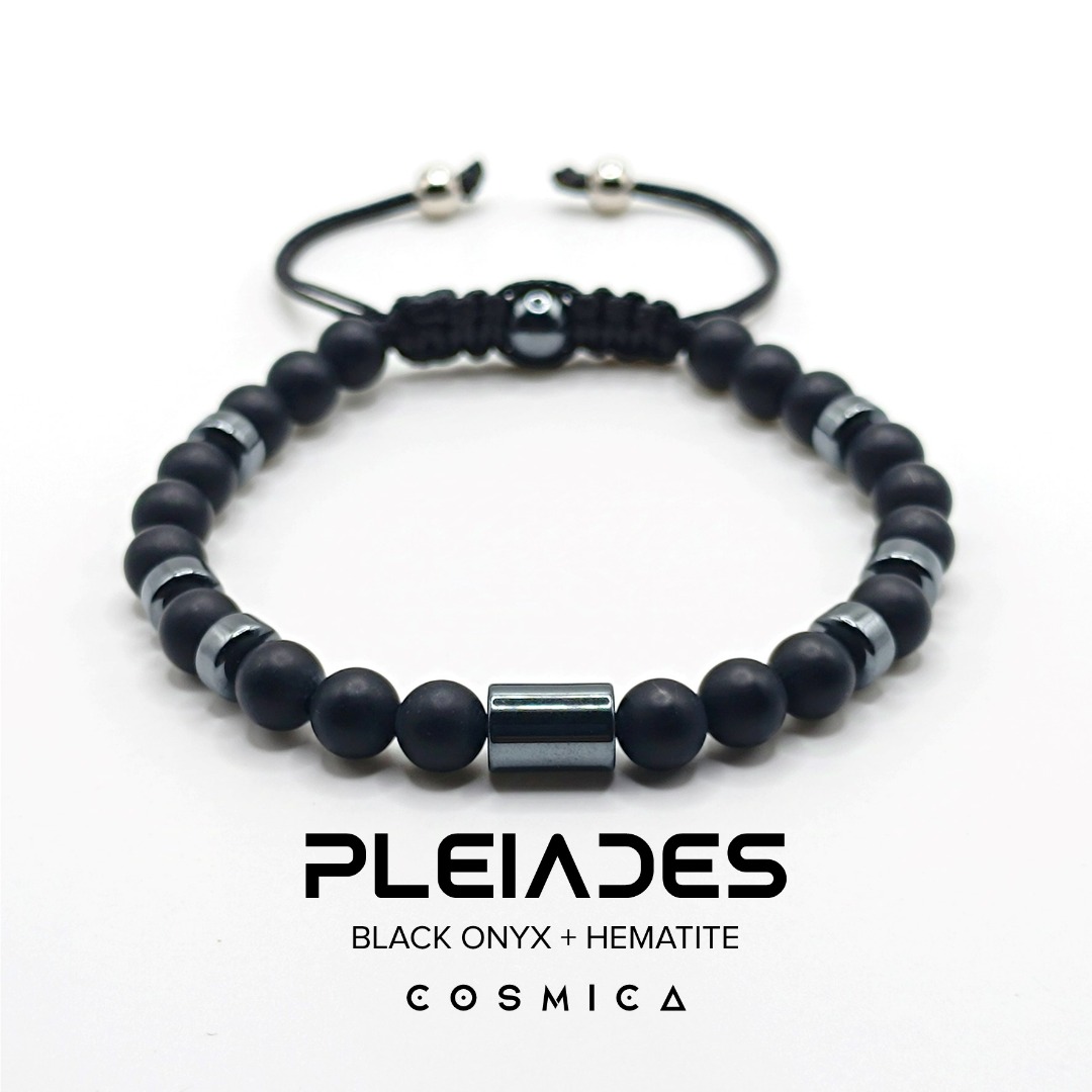 Pleiades - 6mm Black Onyx with Hematite Spacers Adjustable Bracelet, Women's Fashion, Jewelry ...