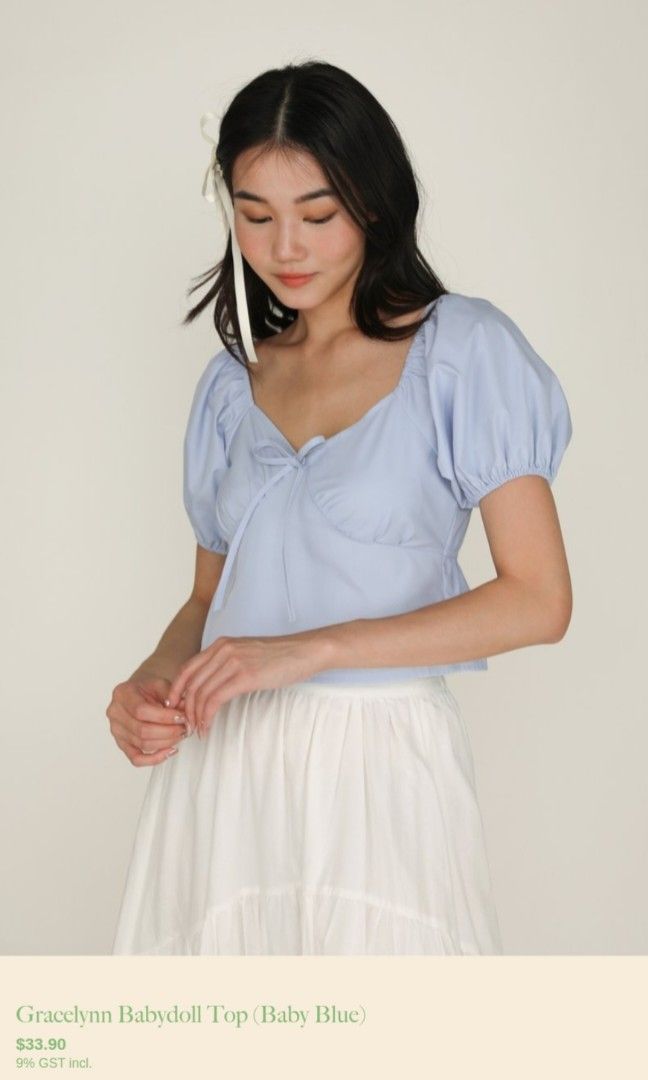 The Tinsel Rack Gracelynn Babydoll Top in Baby Blue, Women's Fashion ...