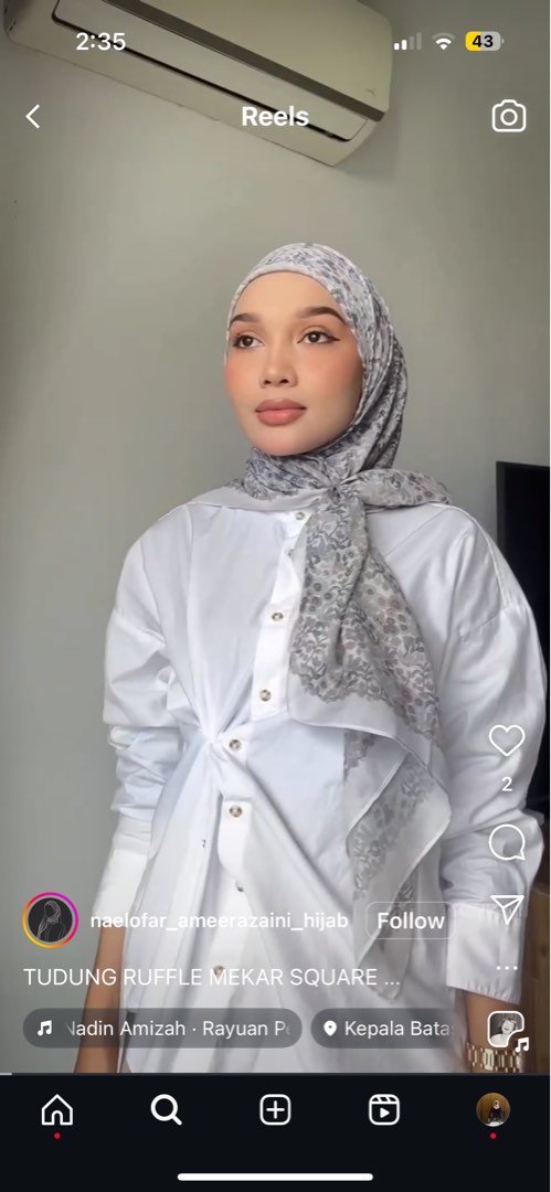 Tudung Ruffle Mekar Kinantan Dust Square Bawal, Women's Fashion ...