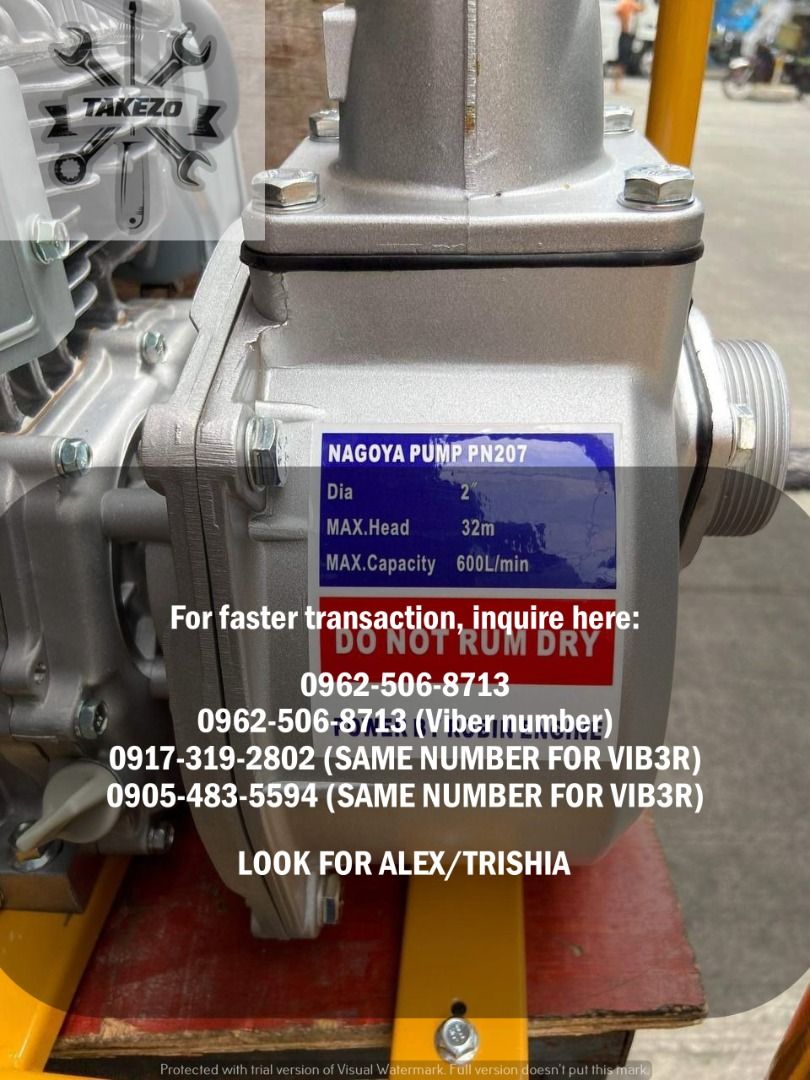 Water Pump with Robin Engine ‍ Pump Model: PN207‍ Brand: Nagoya‍ Engine Model: EY20 (5HP)‍ Brand ...