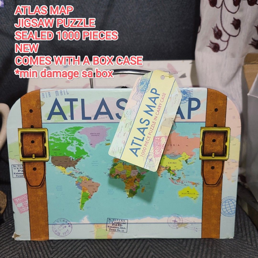 WORLD ATLAS MAP 1000 PCS JIGSAW PUZZLE W/ CARRY CASE BY ROBERT ...