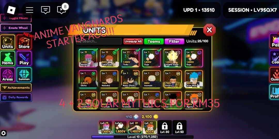 ANIME VANGUARDS STARTER ACC (READ DESC), Video Gaming, Video Games ...