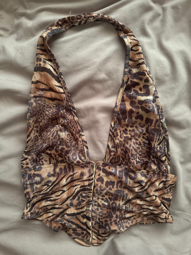 Backless Leopard Print Halter Top, Women's Fashion, Tops, Sleeveless on ...