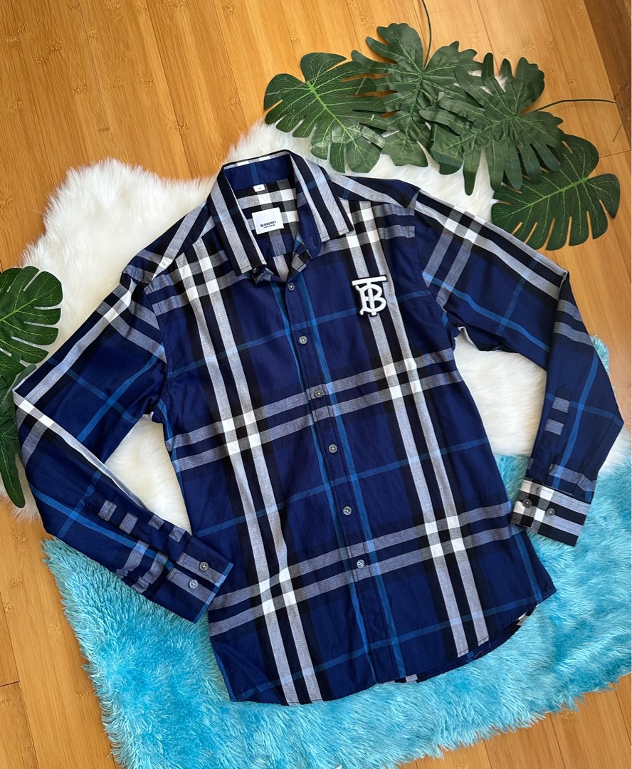 BURBERRY MEN SOMERTON BLUE, Men's Fashion, Tops & Sets, Formal Shirts ...