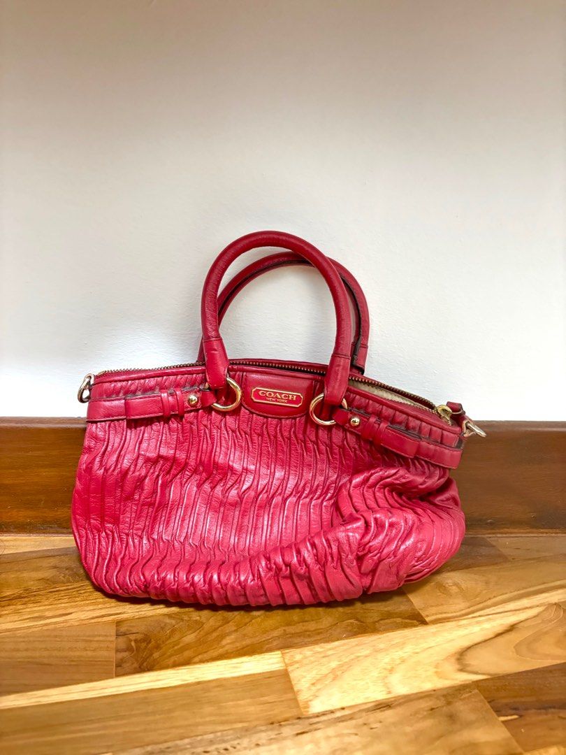 Coach 2 Way Red Leather Bag, Luxury, Bags & Wallets on Carousell