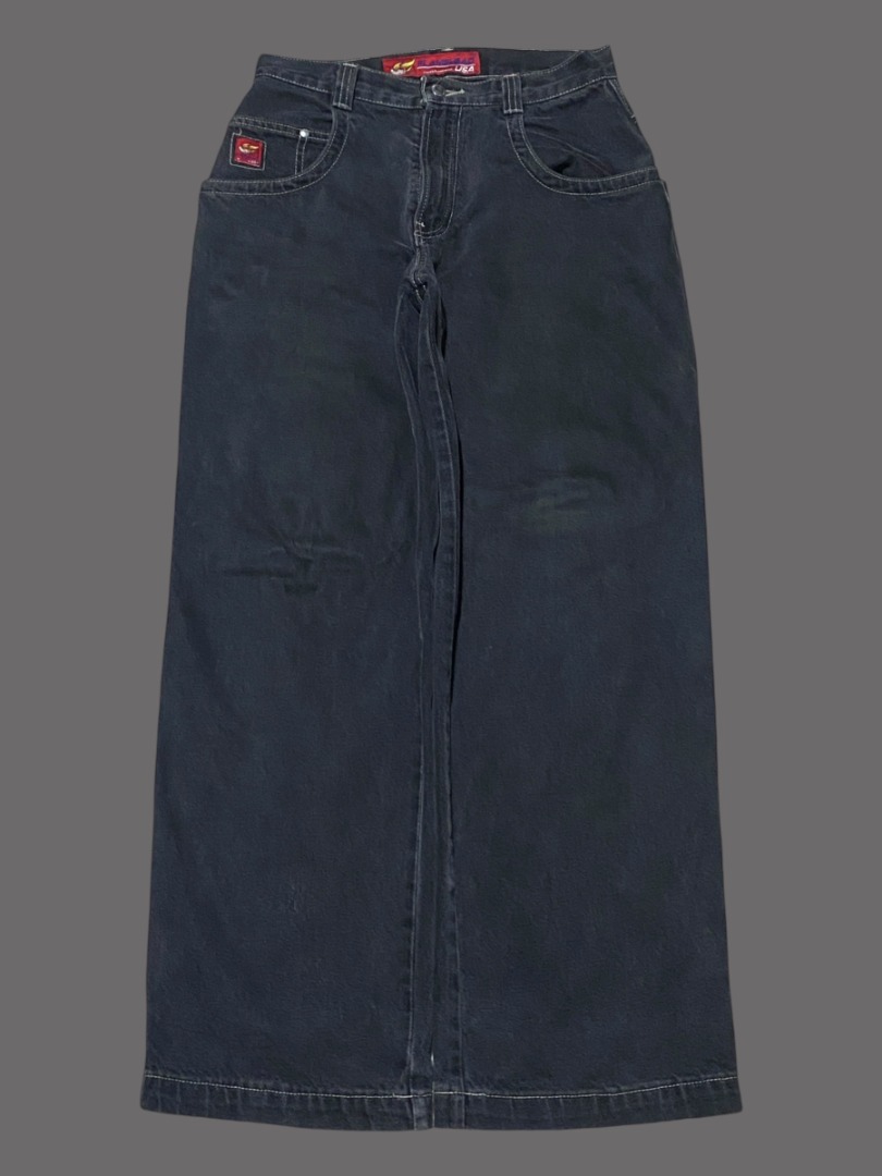 JNCO Flamehead Double Big Pockets Faded Black Denim Jeans, Men's ...