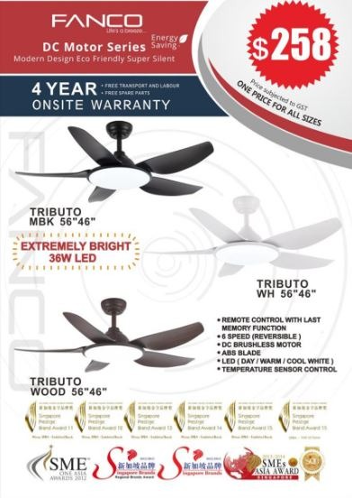*Climate Voucher Accept* Fanco Tributo - 5 blades (46/52” ) Ceiling Fan ...
