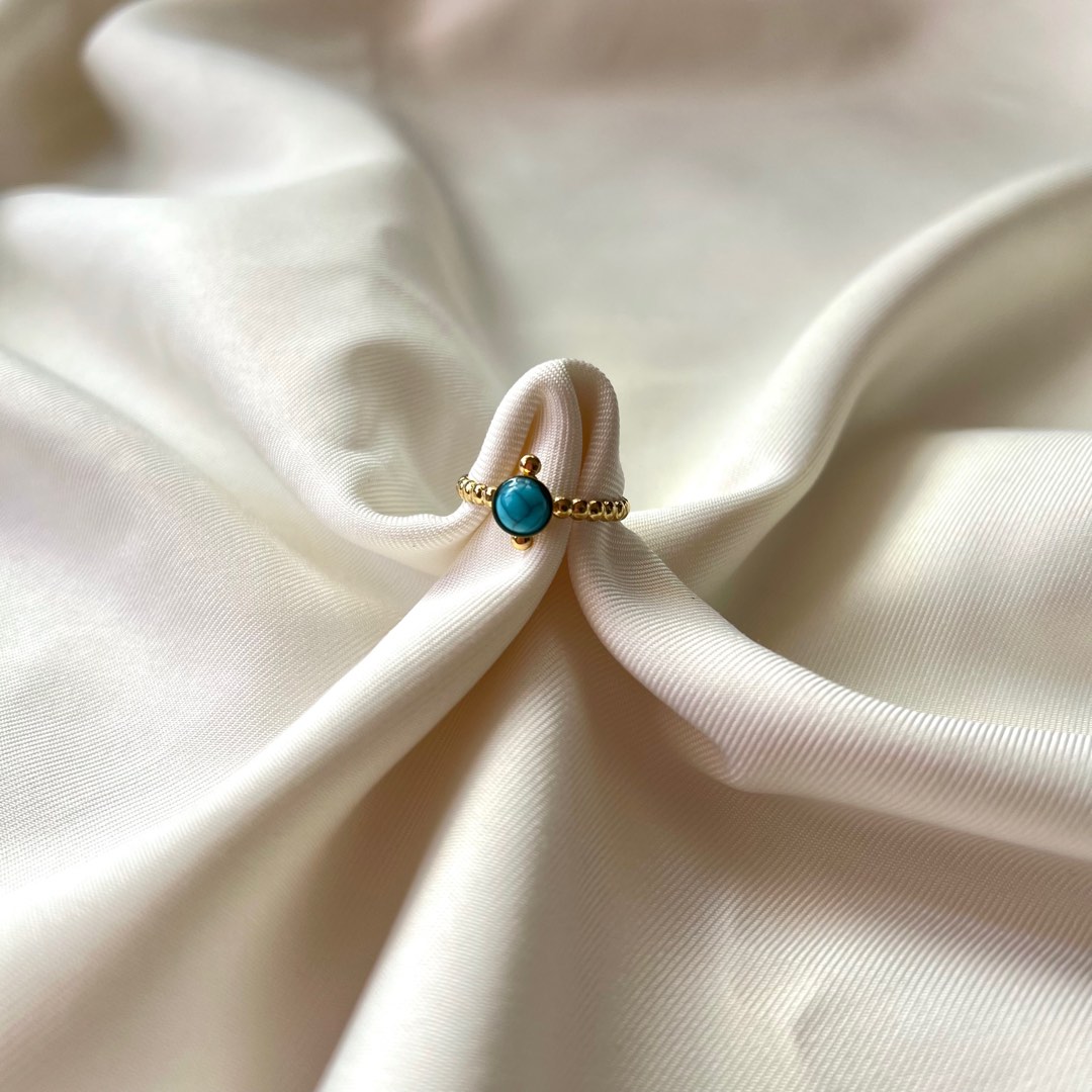 Japan vintage gold turquoise stone classy ring non-tarnish ...