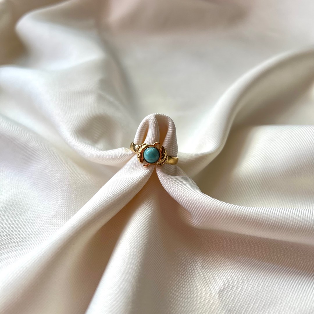 Japan vintage gold turquoise stone elegant ring non-tarnish ...