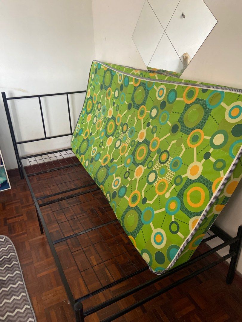 Katil Besi Single + Set Meja, Furniture & Home Living, Furniture, Bed ...