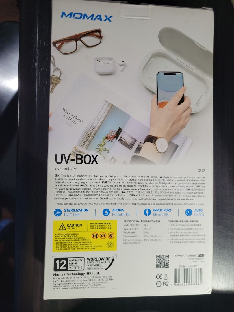 Momax QU2 Power UV light Sanitizing Box with Wireless Charging (10W ...