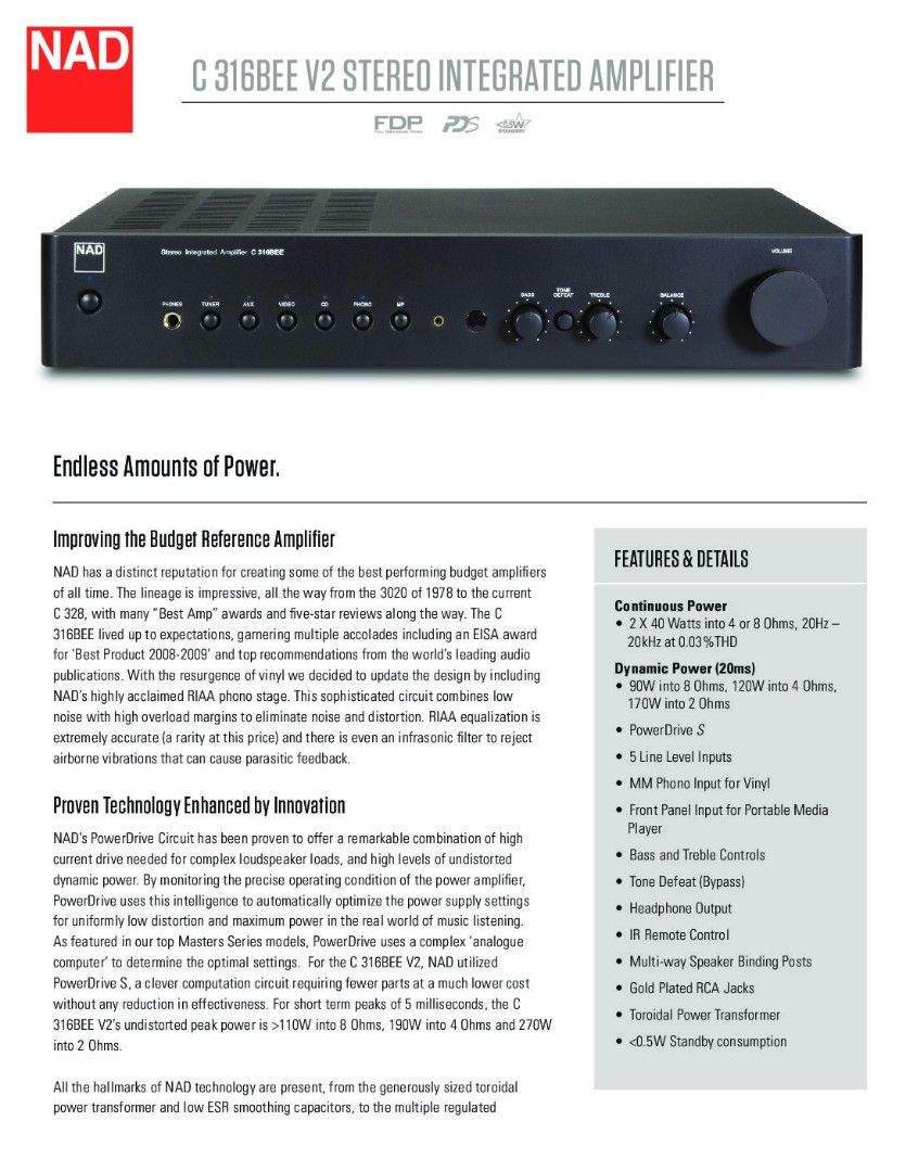 NAD C316 BEE V2 all analogue Budget Integrated HiFi amp with Toroidal Transformer & Turntable ...