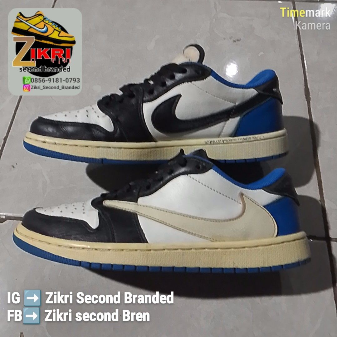 Nike air Jordan Low x Travis Scott blue white, Fesyen Pria, Sepatu ...