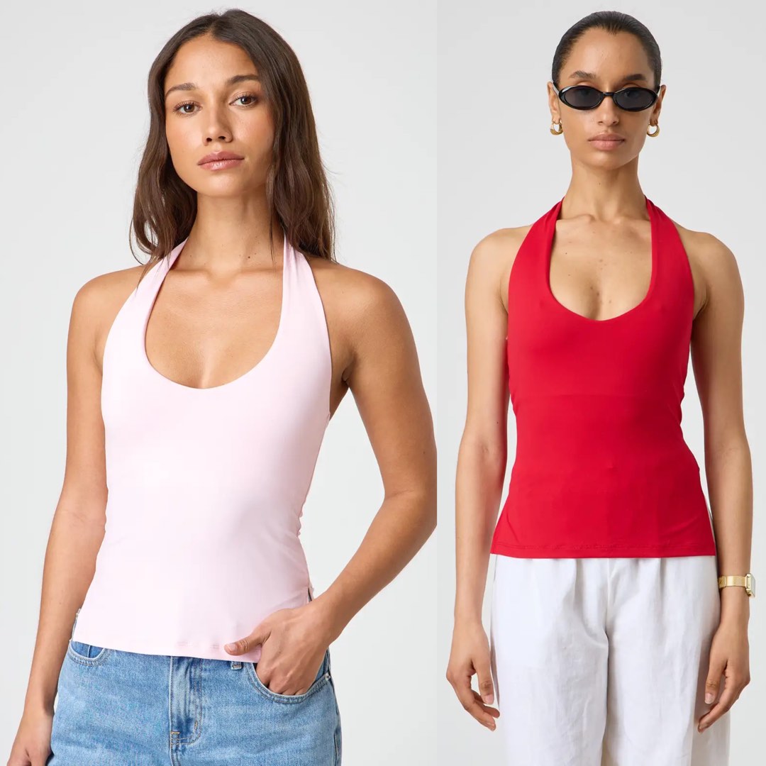 ‼️ONHAND‼️ Glassons ~ Supersoft scoop neck halter top pink and red ...