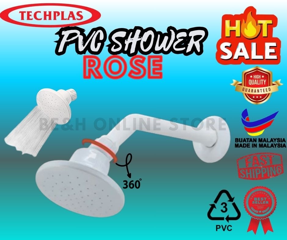 PVC SHOWER ROSE TECHPLAS WALL PVC Shower RAIN HEAD Set 4'' HIGH QUALITY ...