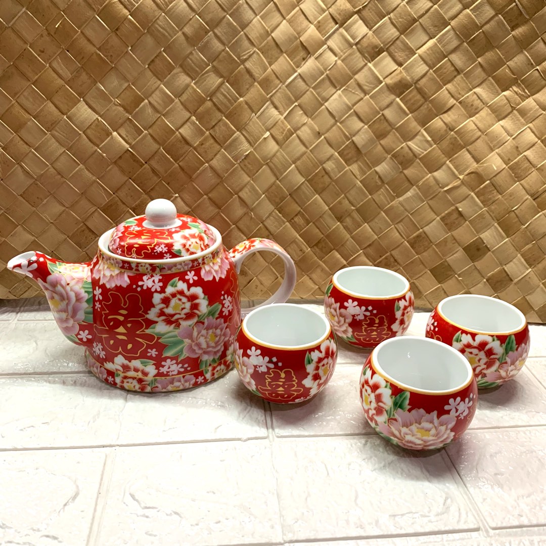 Red Chinese Teapot Teacup, Furniture & Home Living, Kitchenware ...