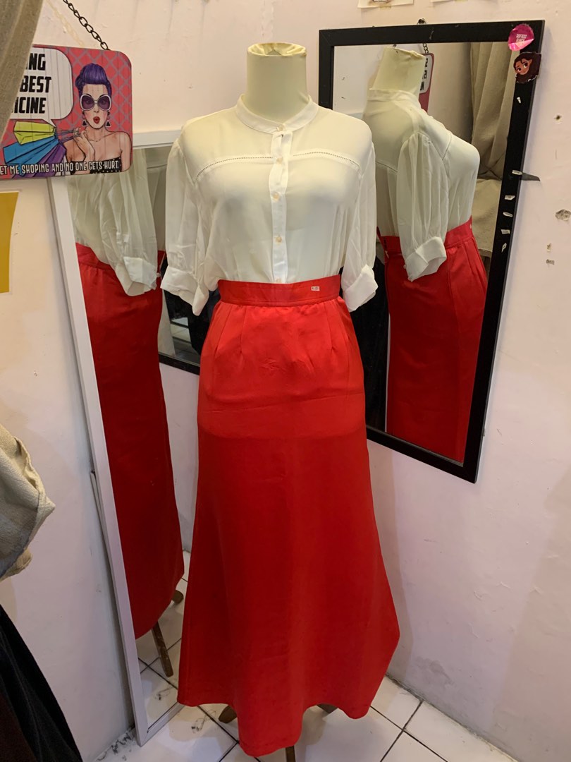 Rok panjang long skirt christmas semi satin halus merah natal natalan ...