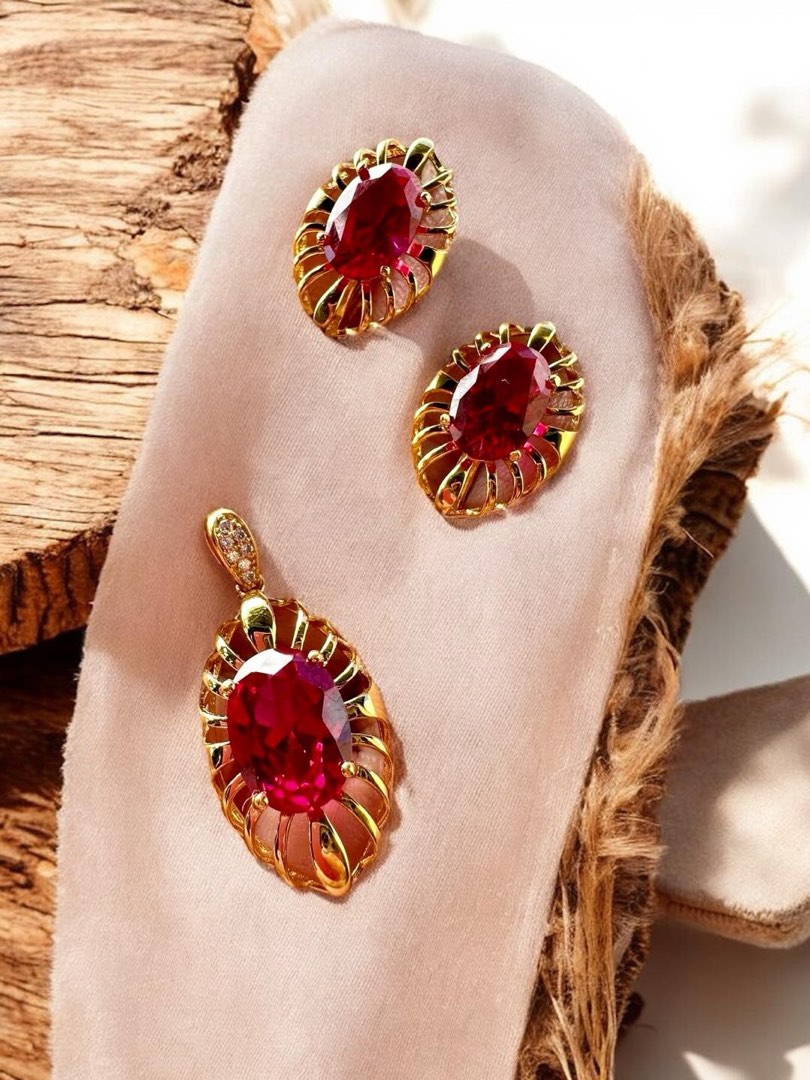 18 Karat Yellow Gold Ruby Set, Women's Fashion, Jewelry & Organizers ...