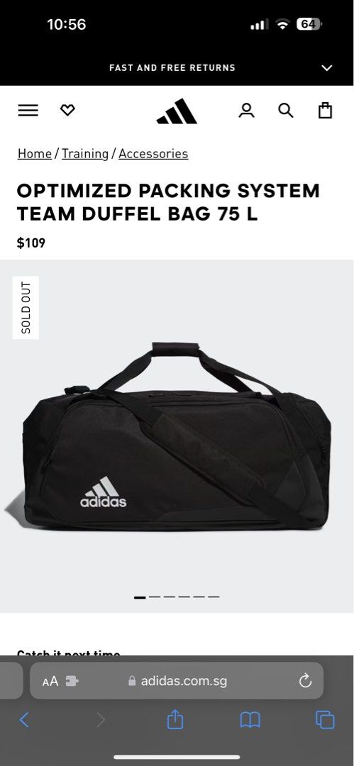 Adidas OPTIMIZED PACKING SYSTEM TEAM DUFFEL BAG 75 L, Men's Fashion ...