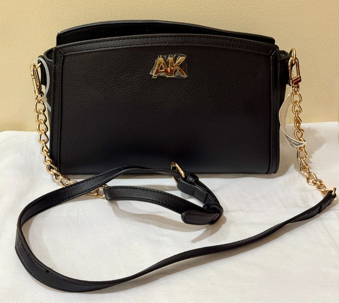 ANNE KLEIN AK BLACK LEATHER ROUNDED EDGE CROSSBODY SLING BAG PURSE $68 ...