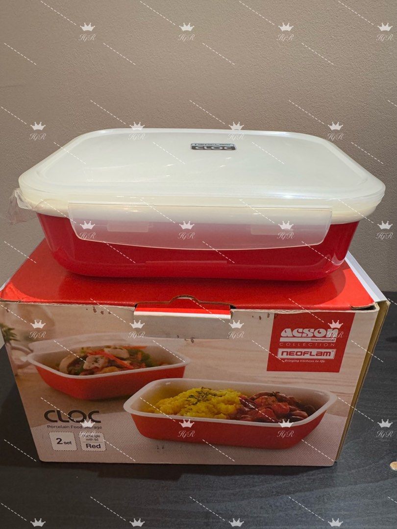(New) NEOFLAM CLOC PORCELAIN FOOD STORAGE WITH LID (1 unit -920ml) RED(1unit), Furniture & Home ...