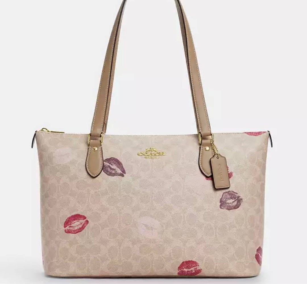 Coach Gallery Tote Bag in Signature Canvas with Lips Print, Luxury ...