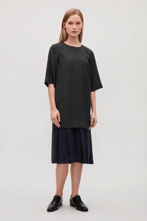 COS Pleat Contrast Navy Blue Dress, Women's Fashion, Dresses & Sets ...