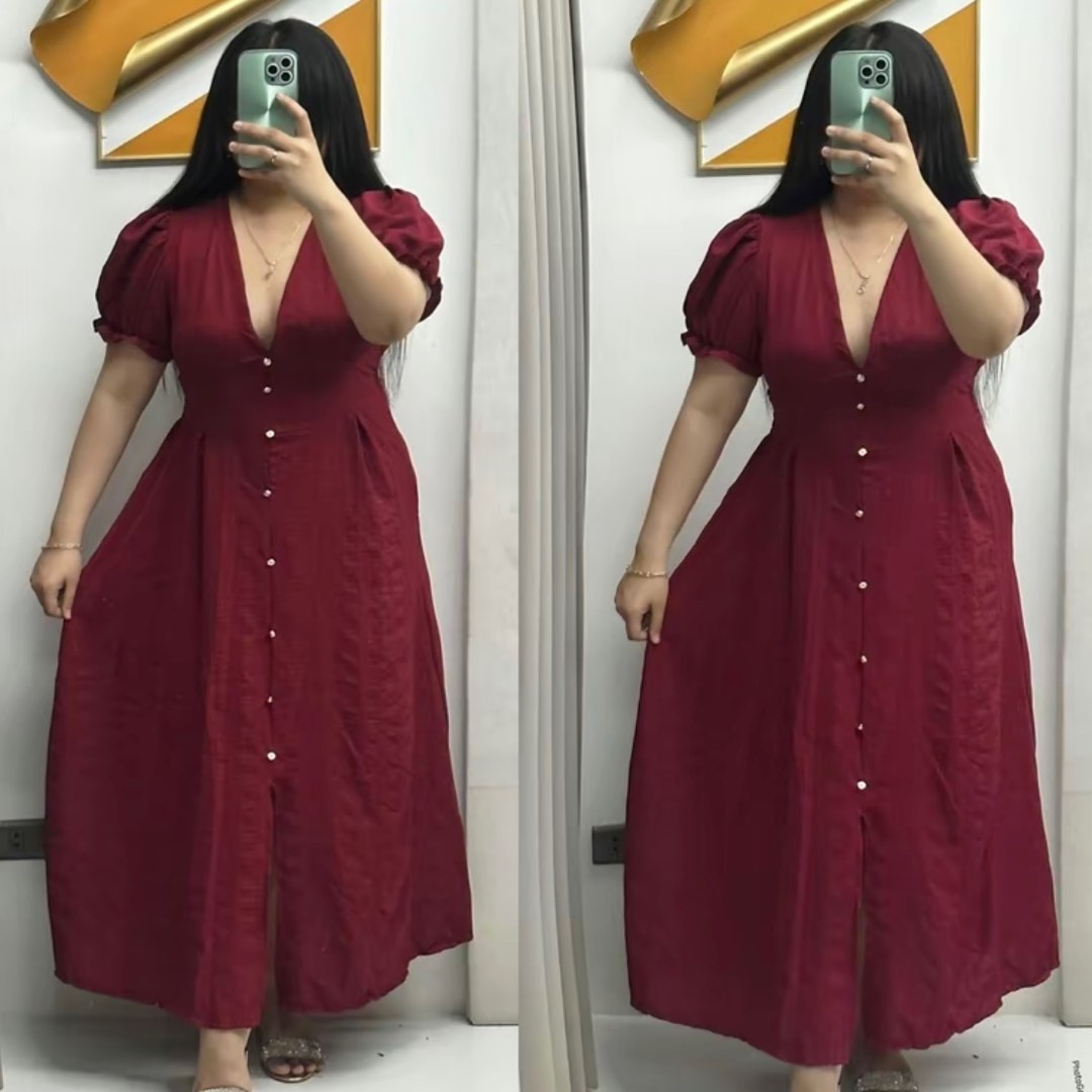 PlusSizeCollectionPH Sami Bubble Lattice Dress in Maroon, Women's ...