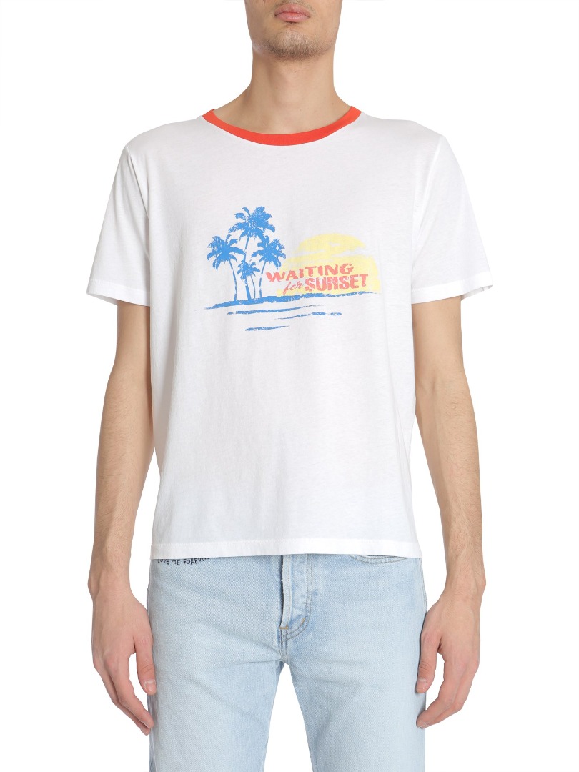 Saint Laurent - Waiting For The Sunset Print in Cotton Jersey - T-shirt ...