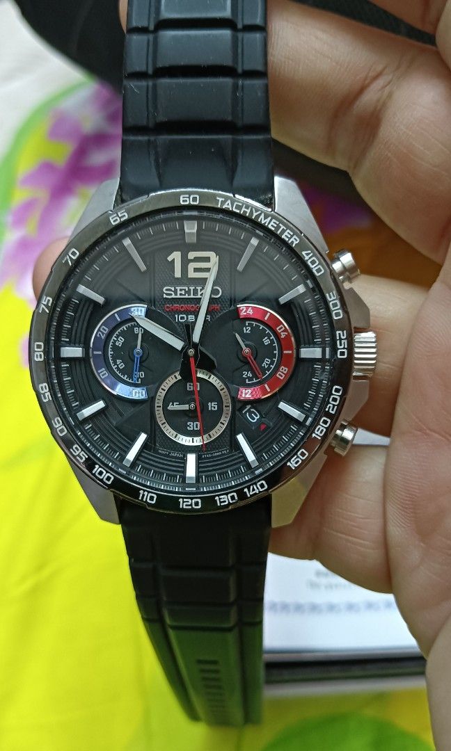 Seiko Essentials Chronograph Quartz Black Dial Watch SSB347, Men's ...