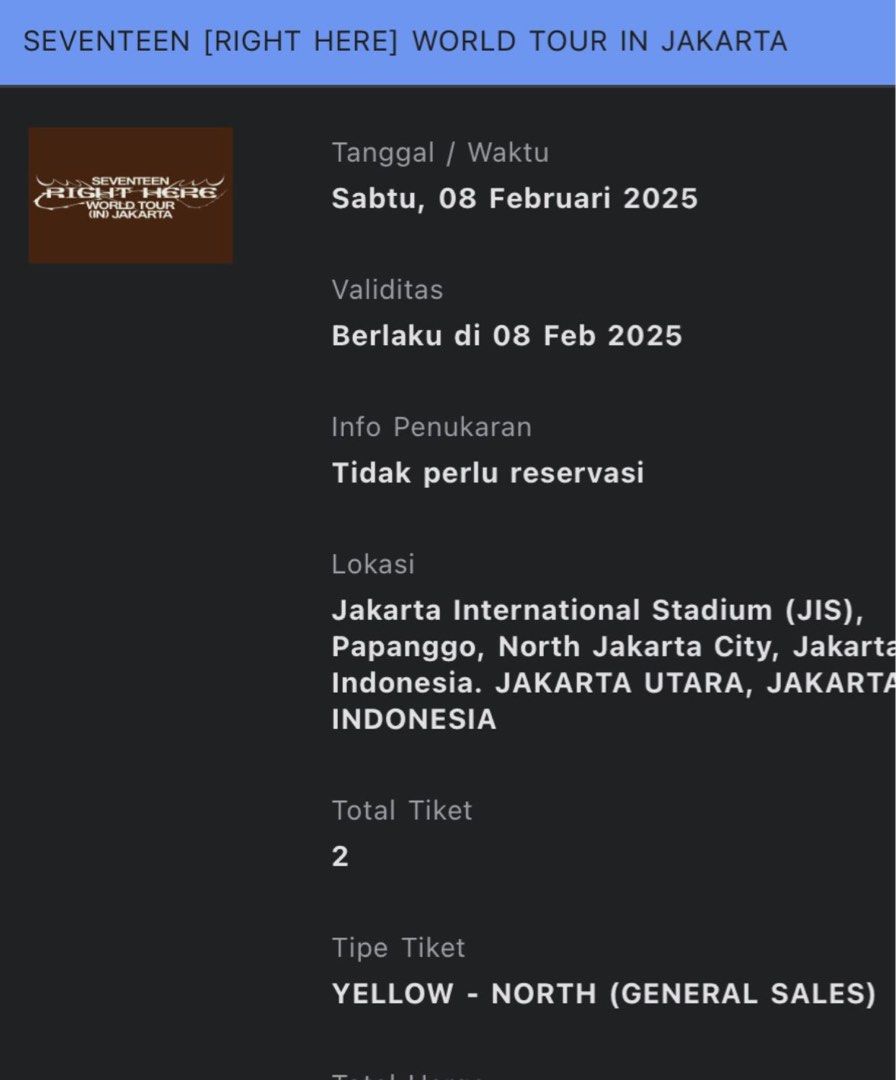 SEVENTEEN [RIGHT HERE] WORLD TOUR in Jakarta YELLOW NORTH 1 Tix, Tickets & Vouchers, Event ...