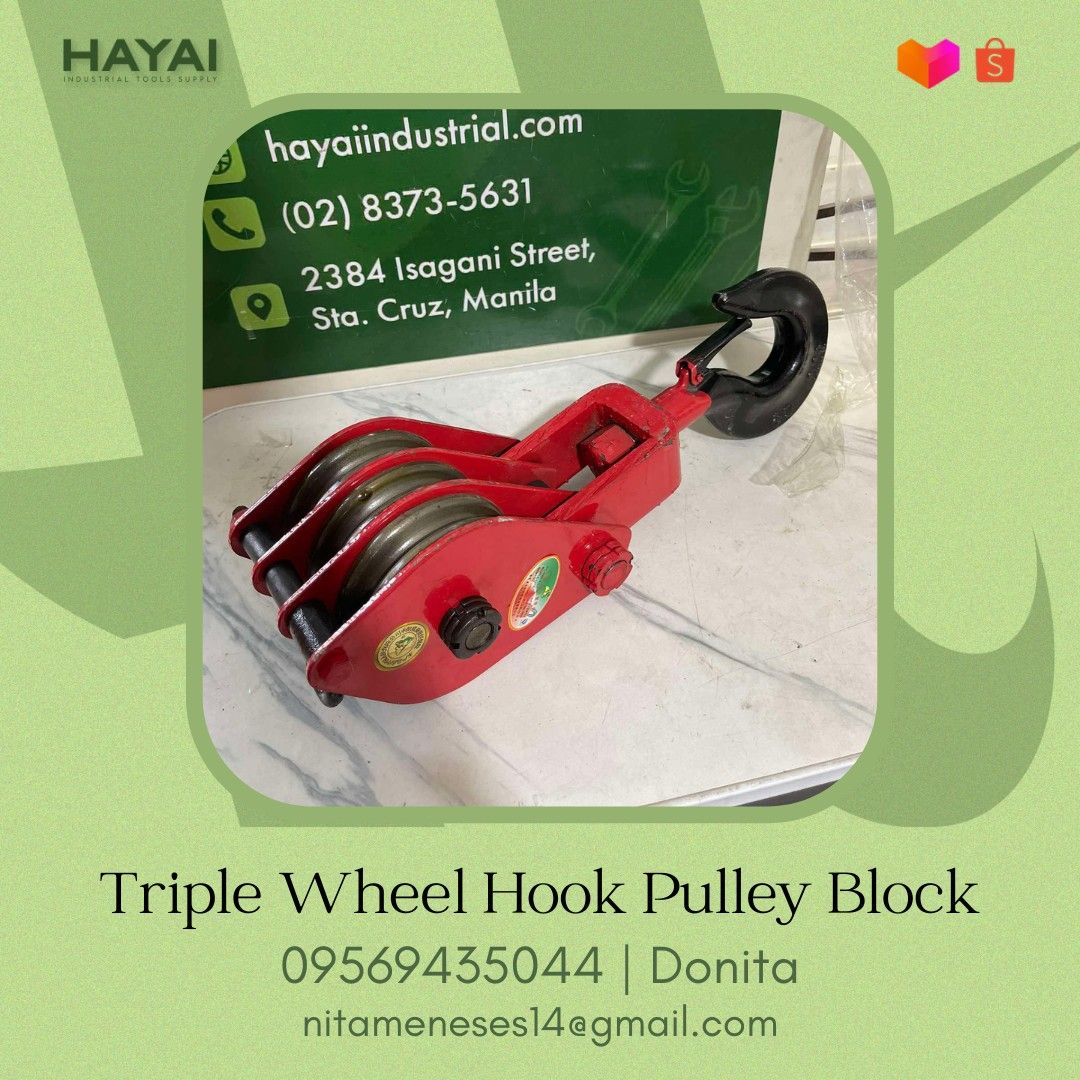 Triple Wheel Hook Pulley Block, Commercial & Industrial, Construction ...
