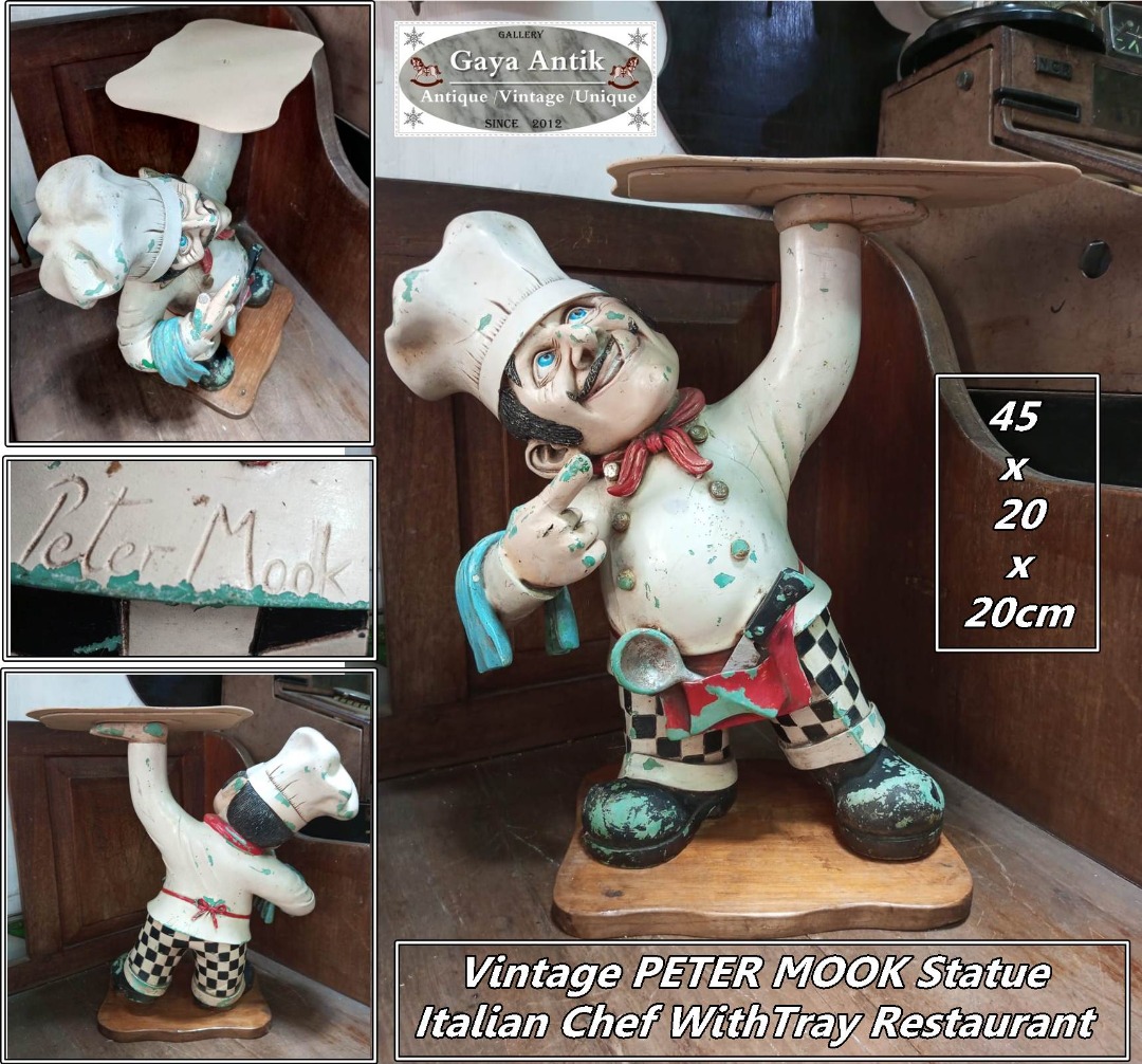Vintage PETER MOOK Italian Chef With Tray Restaurant Statue, Antik ...