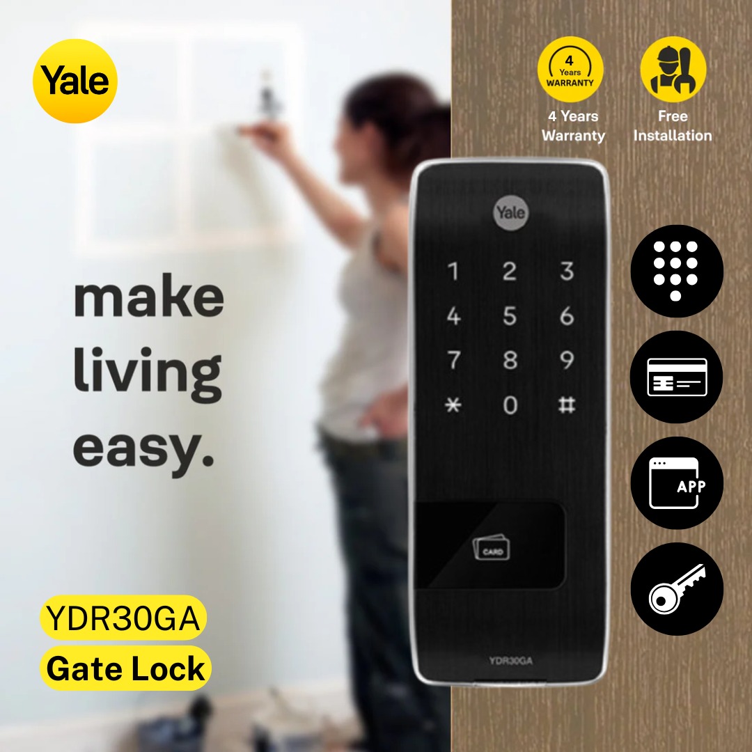 Yale YDR30GA Digital Gate Lock Suitable BTO/HDB, Furniture & Home ...