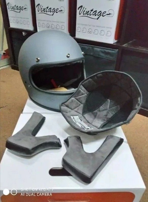AMZ Excelor Full Face Vintage Retro Cafe Racer Motorcycle Helmet ...