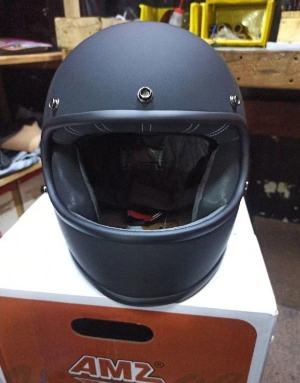 AMZ Excelor Full Face Vintage Retro Cafe Racer Motorcycle Helmet ...