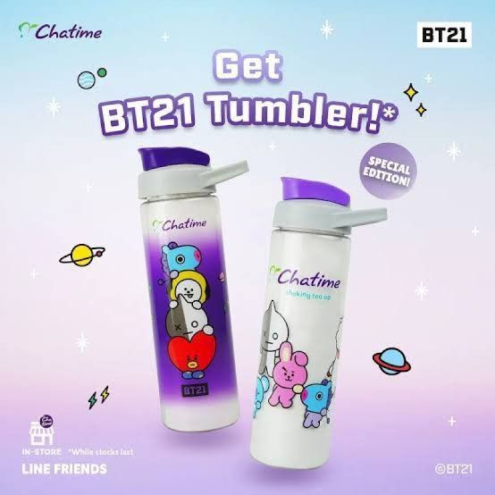 Chatime x BT21 tumbler bening, K-Wave di Carousell