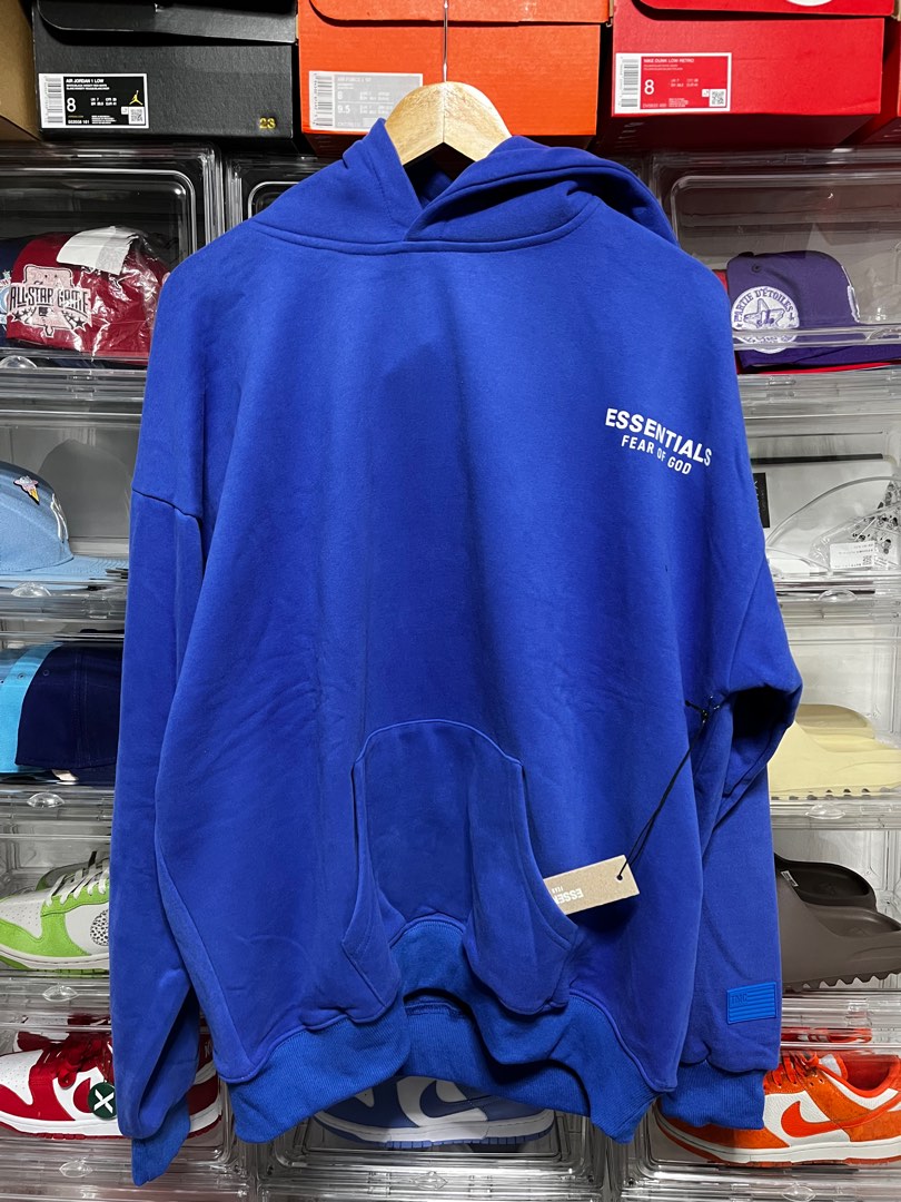 Fear of God Essentials Crenshaw Royal Blue Hoodie, Men's Fashion, Tops ...