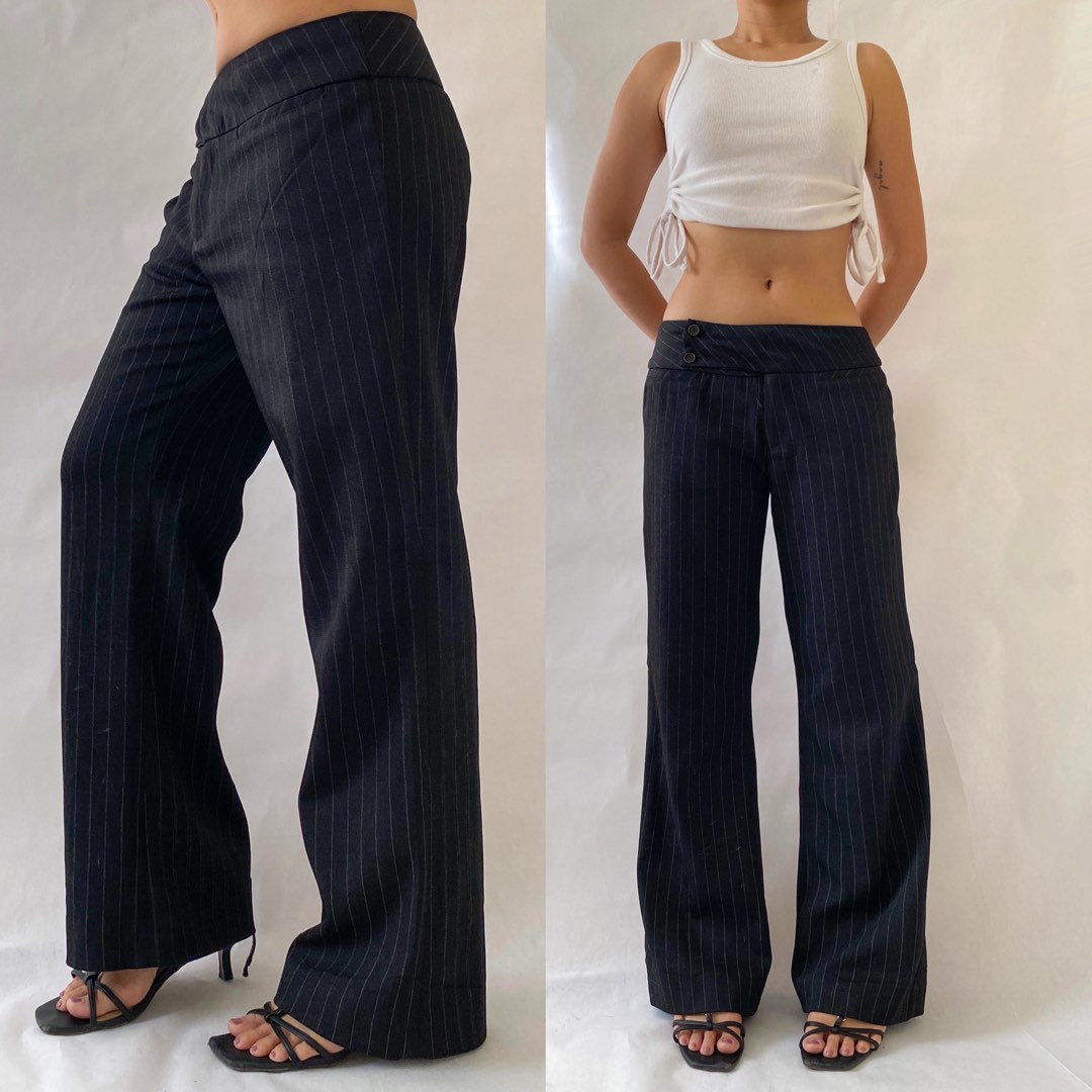 hw black pinstriped lowrise wide leg pants - color rate 10/10 ...
