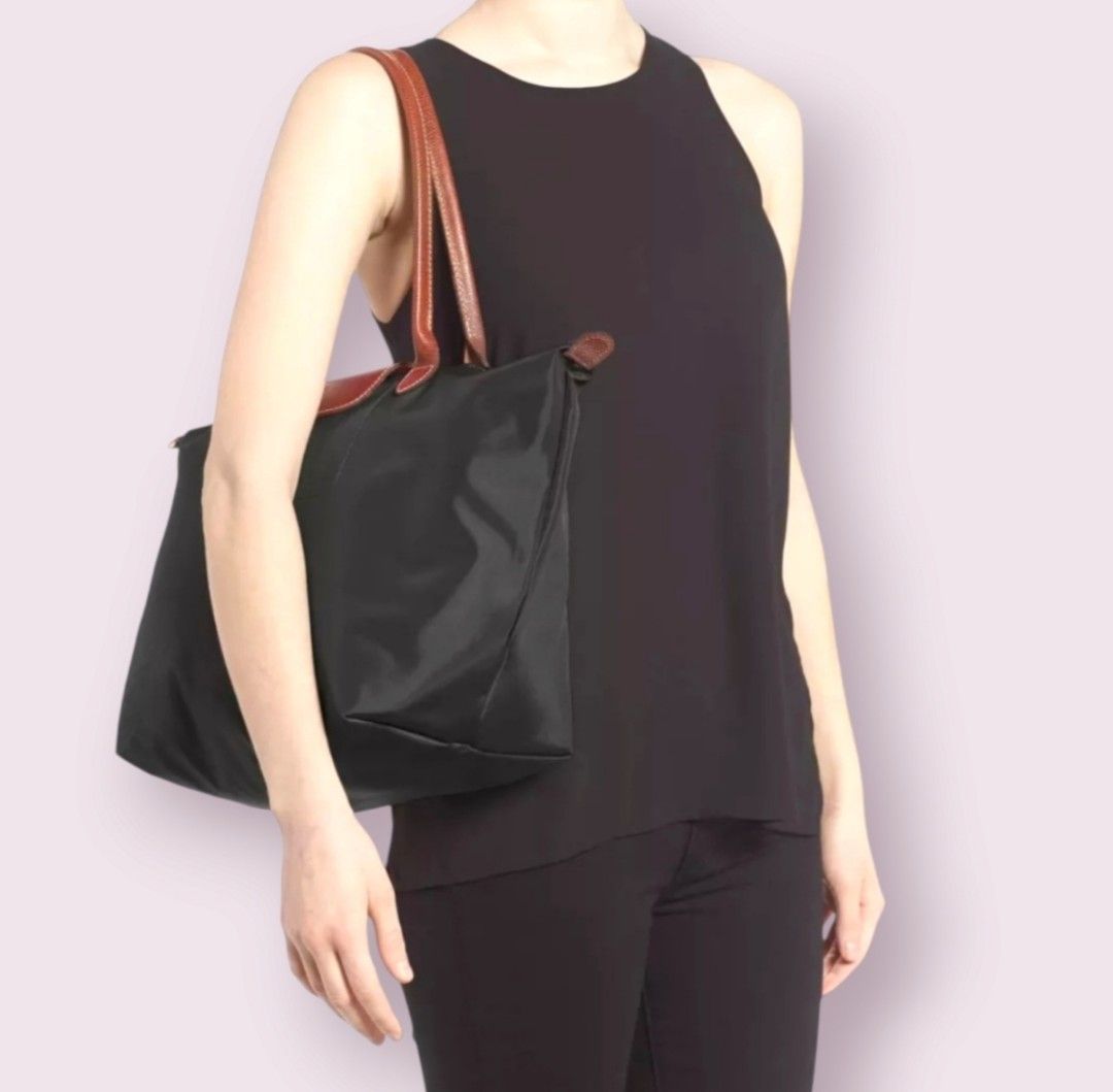 LONGCHAMP LE PLIAGE LARGE FOLDABLE NYLON SHOULDER TOTE BLACK (LIMITED ...