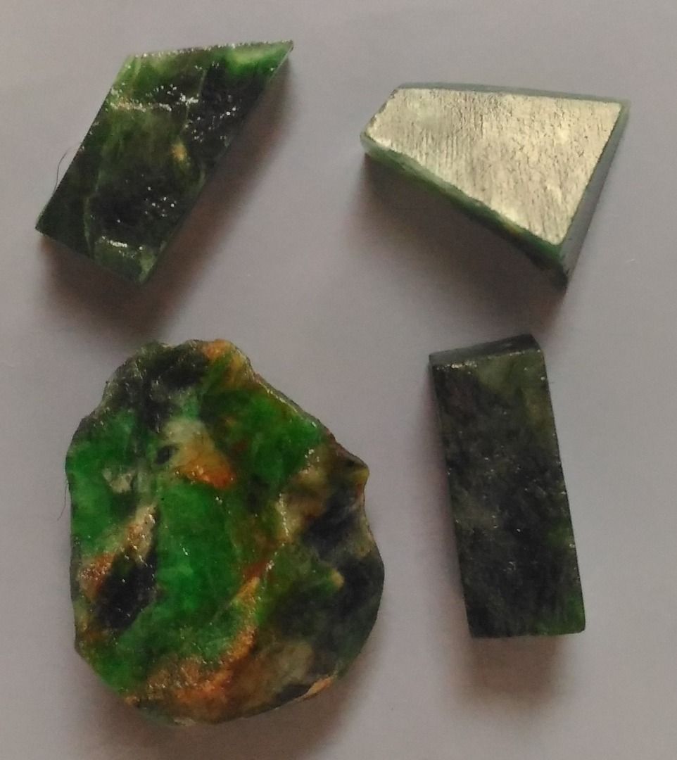 Set Of 4 Genuine Dark Green Jadeite Jade Cut Pieces, Hobbies & Toys ...