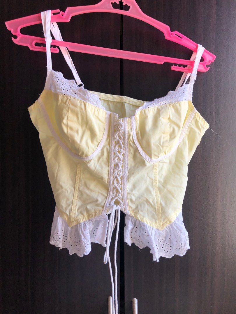Shein Yellow Eyelet Summer Sexy Cute Coquette Top Womens Fashion
